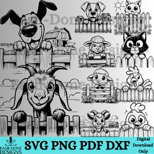 Fence Peeking Farm Animal SVG Bundle, Barnyard Animal Clipart, Cutter ...