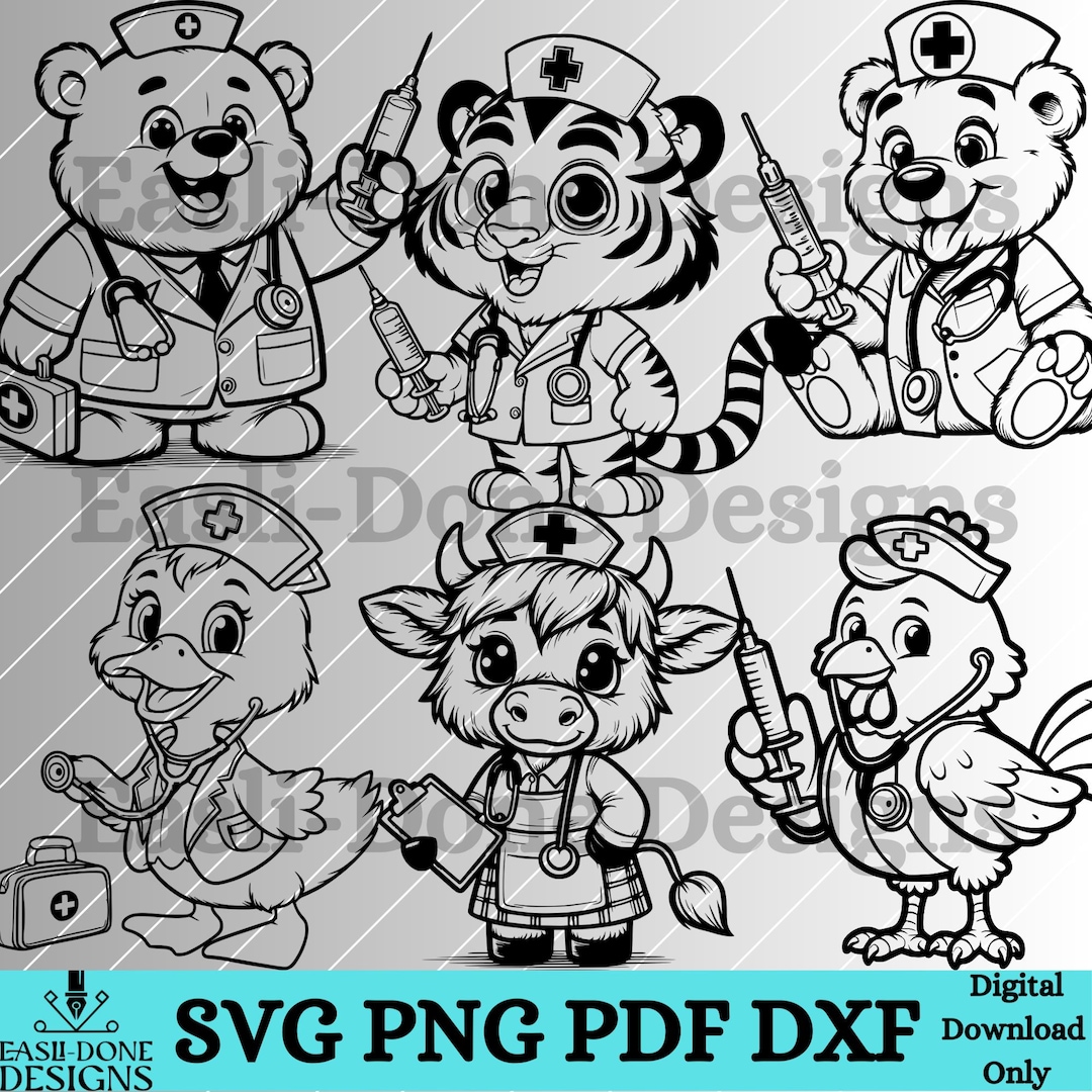 Nurse Svg Animal Outline Bundle Svg Png Pdf and Dxf Files Instant ...