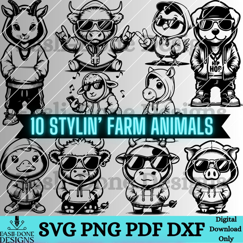 Cool Farm Animal Bundle 10 SVG PNG PDF and DXF Files for Crafting - Etsy