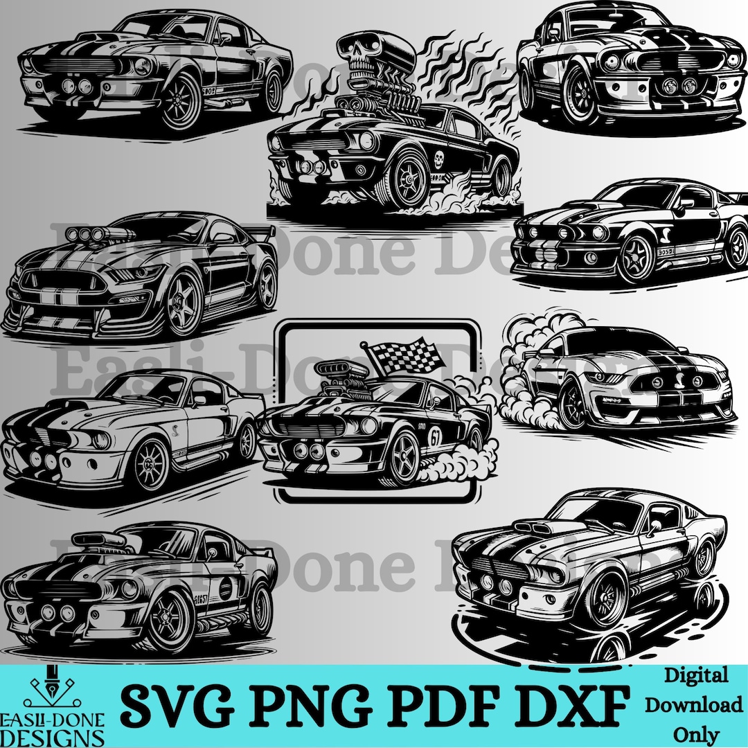 Muscle Car Outline Svg Bundle 2, Muscle Car Bundle SVG PNG Pdf and Dxf ...