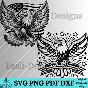 American Eagle Outline SVG PNG Pdf and Dxf Files Patriotic Eagle Clipart Instant Download Cutter ...
