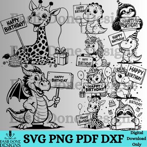 Birthday Animal Svg Bundle, Kawaii Happy Birthday Animal Clipart ...