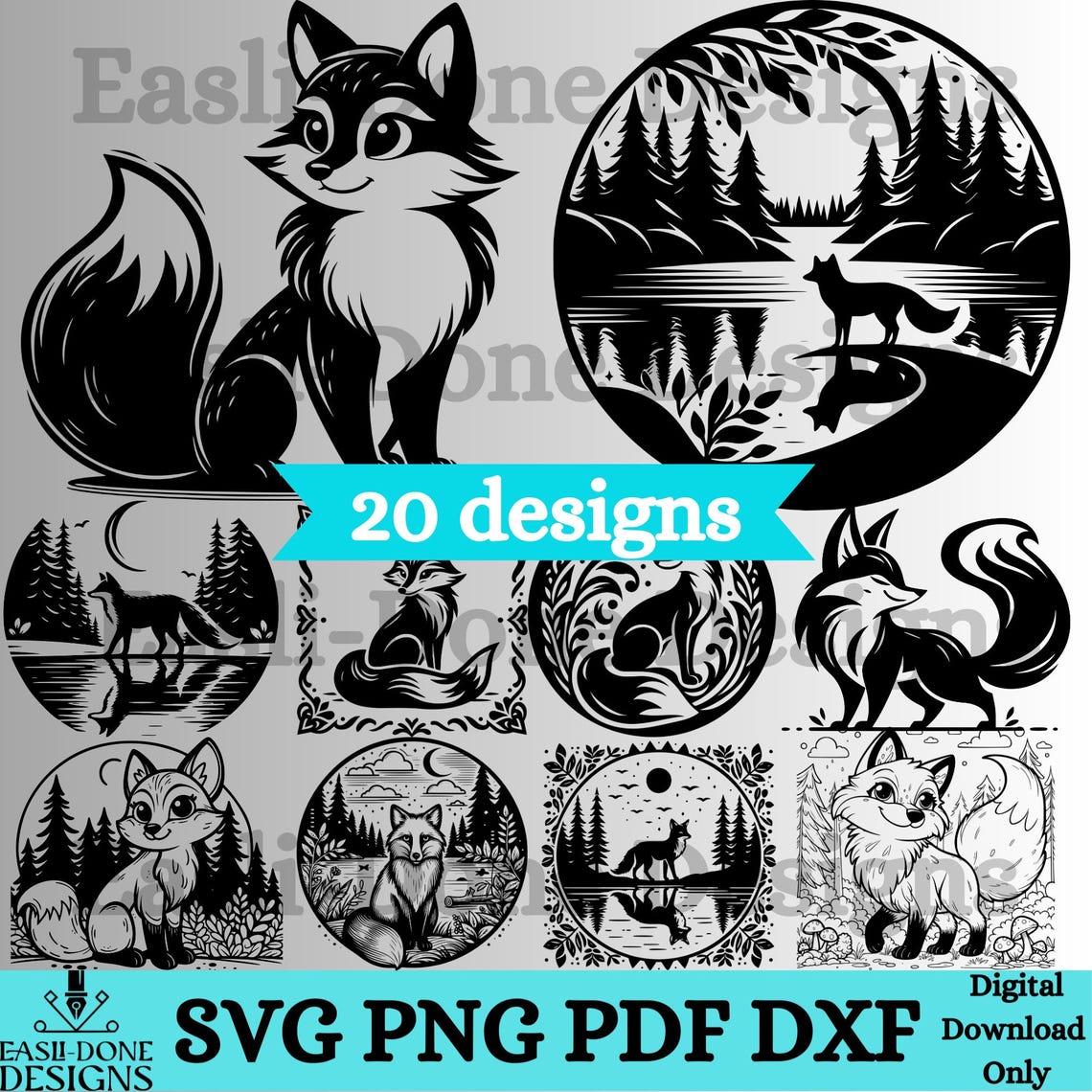 Fox SVG Bundle: Outline & Silhouette Vector Clipart (digital Download ...