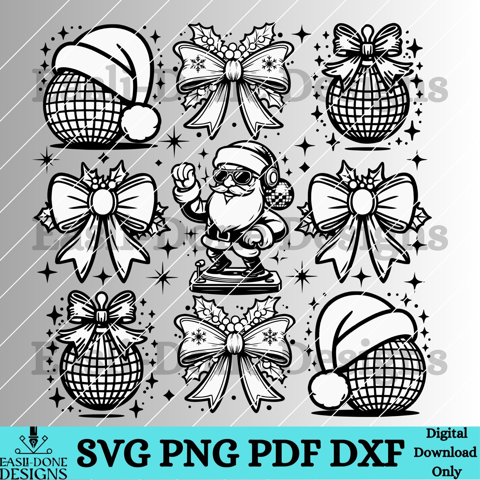 Disco Christmas Bows SVG PNG: Coquette Disco Ball, Shirt Design ...