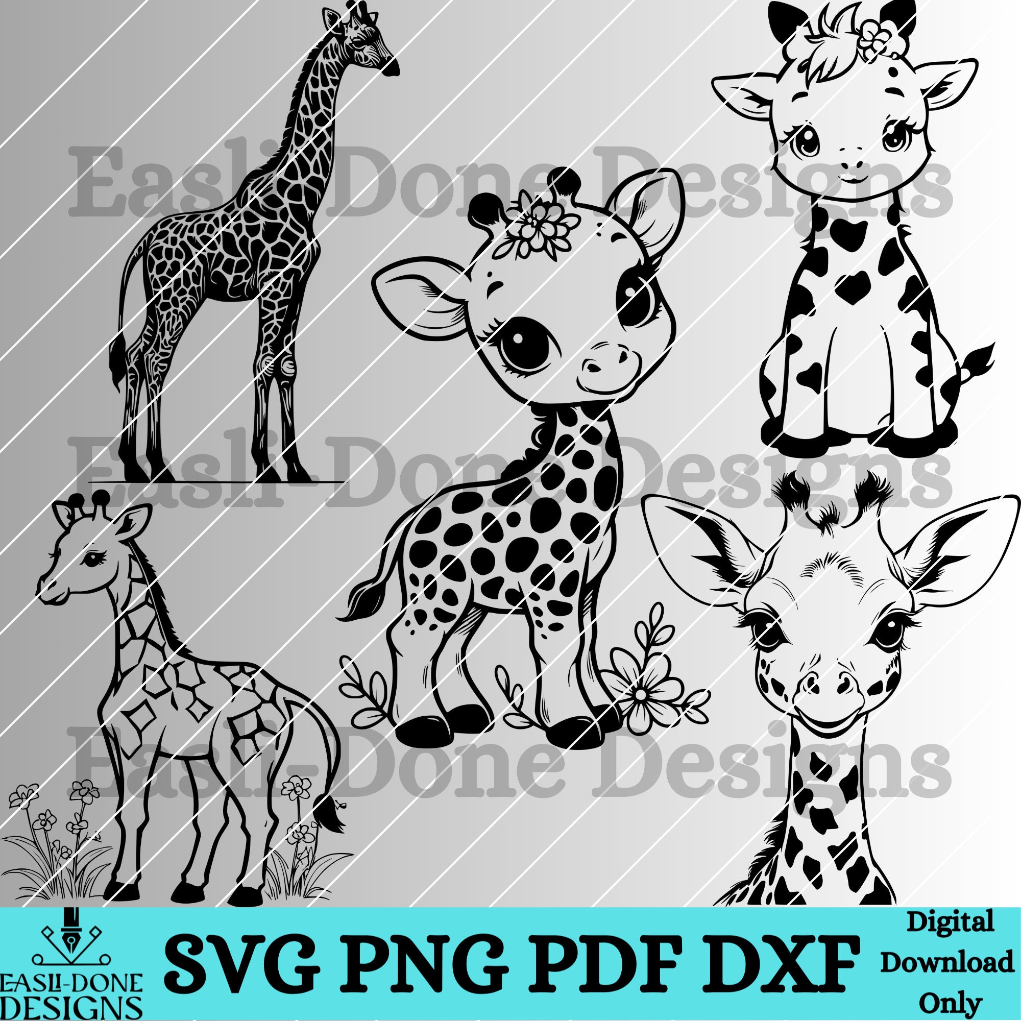 Giraffe Designs Outline Bundle 15 Svg Png Pdf and Dxf Files Instant ...