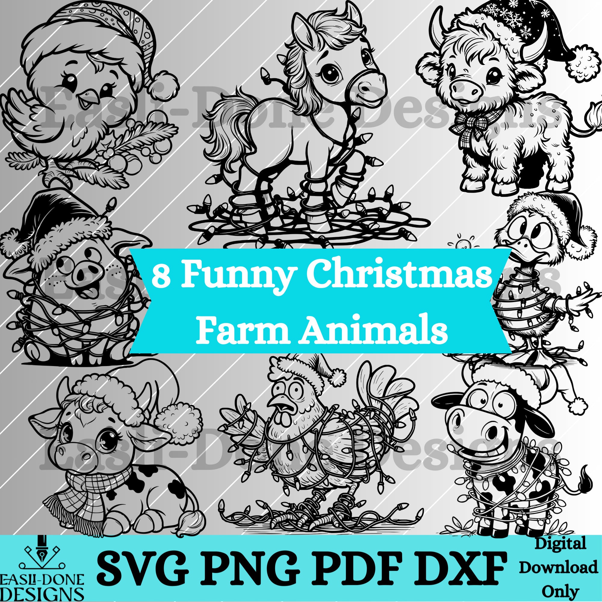 Christmas Farm Animal SVG Bundle: Funny Xmas Clipart (digital Download ...