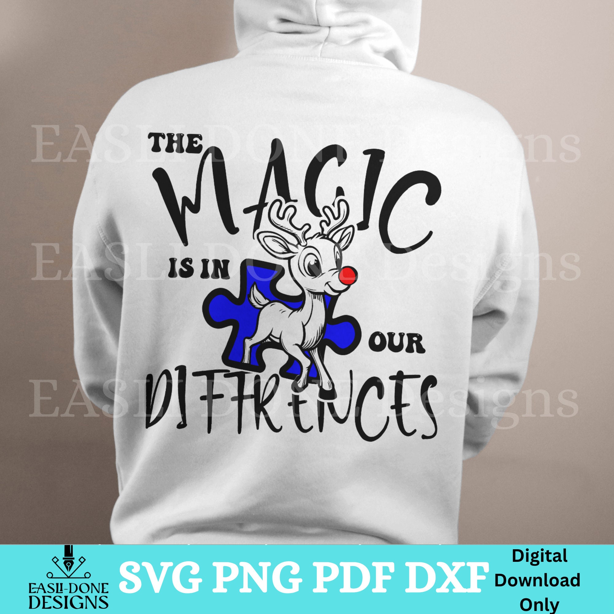 Festive Holiday Reindeer SVG and PNG Files With an Autism Awareness ...