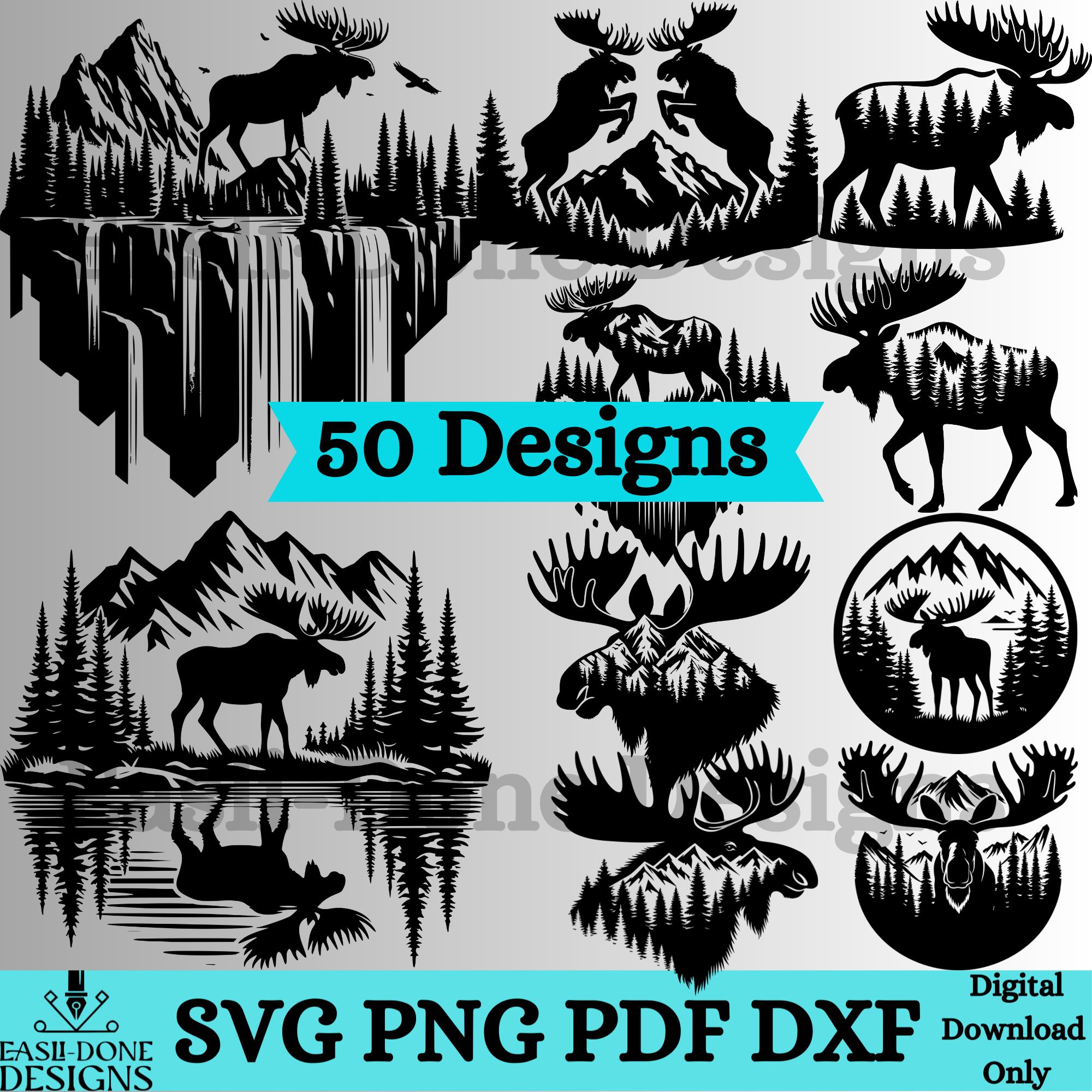 Moose Silhouette SVG Bundle: Mountain Forest Clipart (digital Download ...