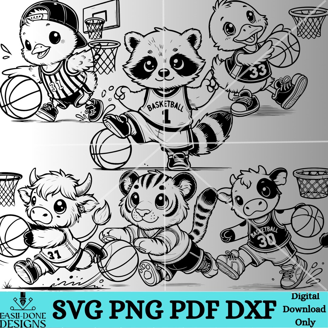 Basketball Svg Animal Basketball Outline Digital File Bundle SVG PNG ...