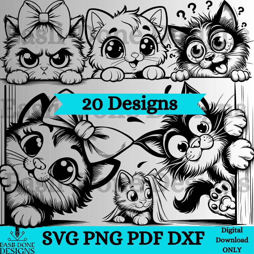 Peeking Kitten SVG Bundle: Cat Clipart, Laser Cut File (digital ...