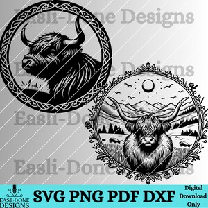 Highland Cow Silhouette Outline SVG PNG Pdf and Dxf Files Round Coaster ...