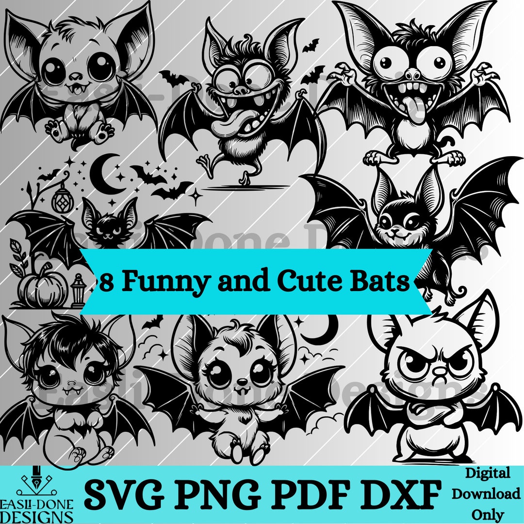 Bats Animal Outline Bundle 8 Designs SVG PNG Pdf Dxf File Formats ...
