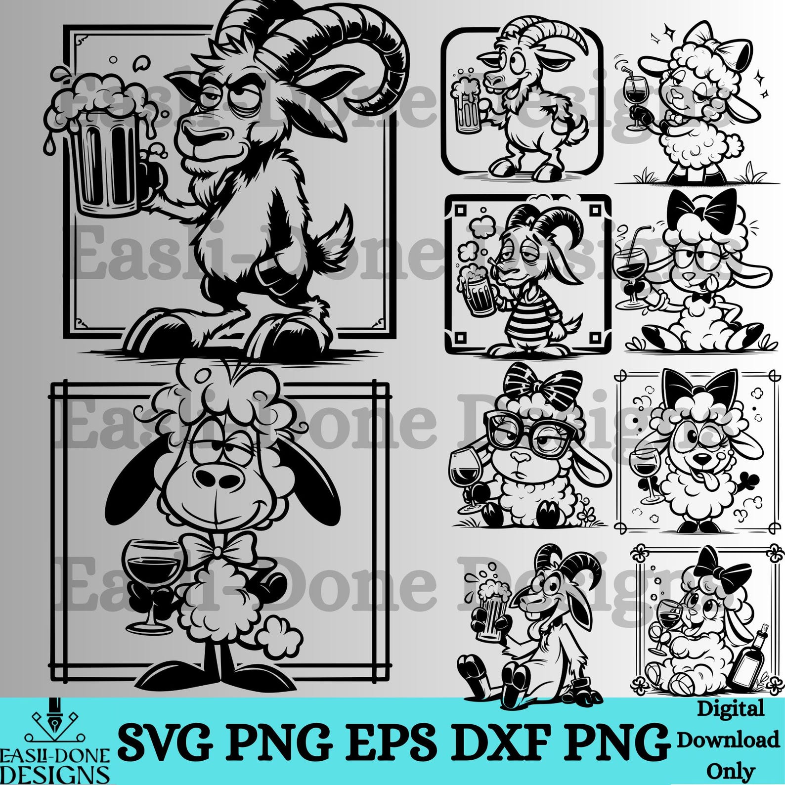 Tipsy Farm Animal Coaster SVG Bundle: Square Barnyard Bar Sign (digital ...