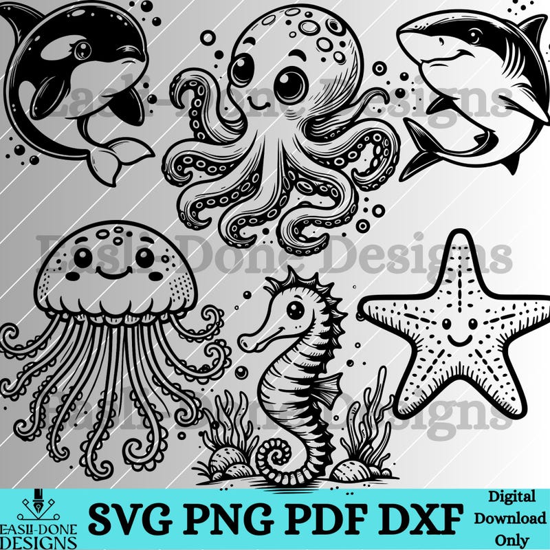 Ocean Animals Outline Svg - Etsy UK
