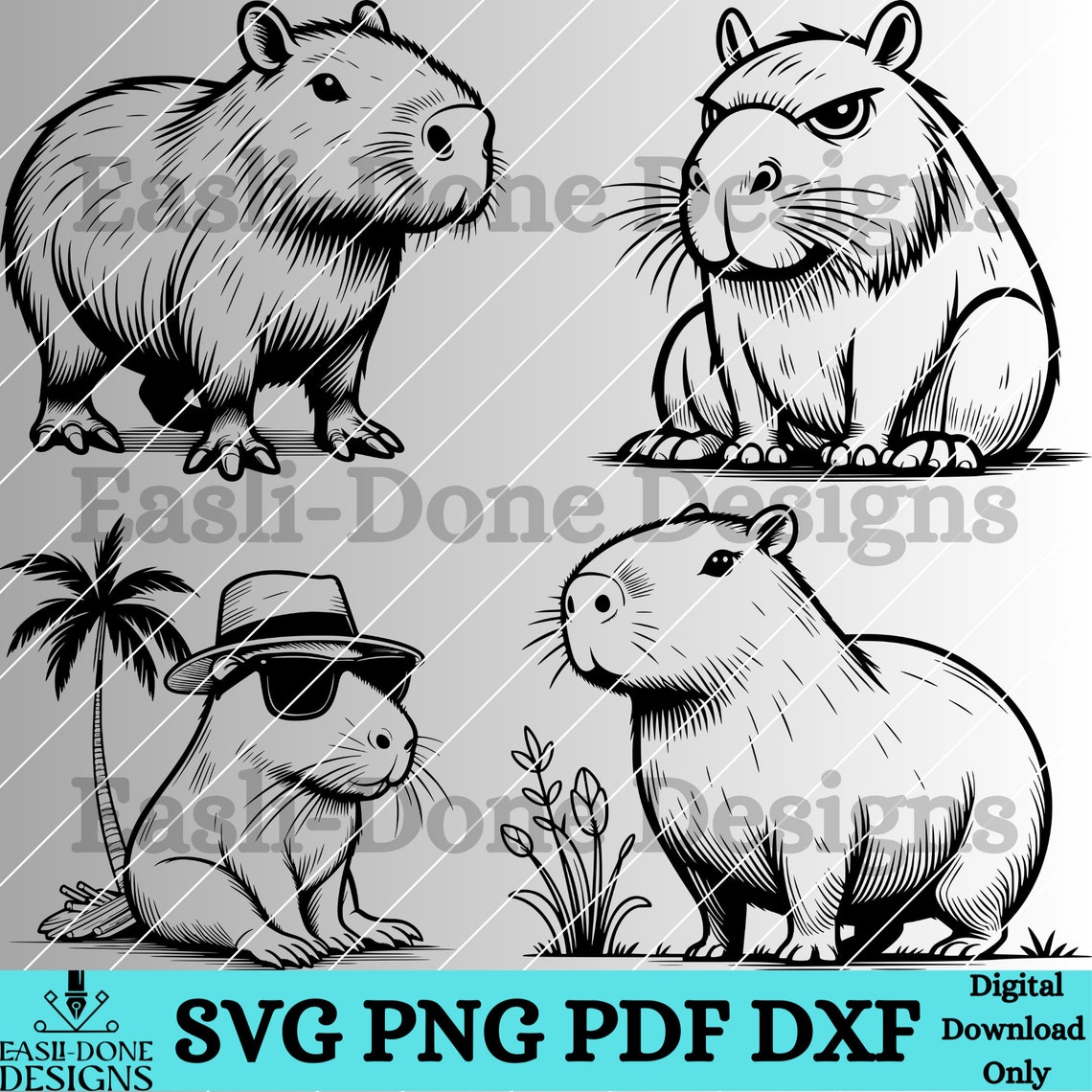 Capybara Outline Bundle 8 Svg Png Pdf and Dxf Files Instant Download ...