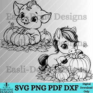Fun Fall Farm Animals Outline Digital File Bundle SVG PNG Pdf Dxf Files ...