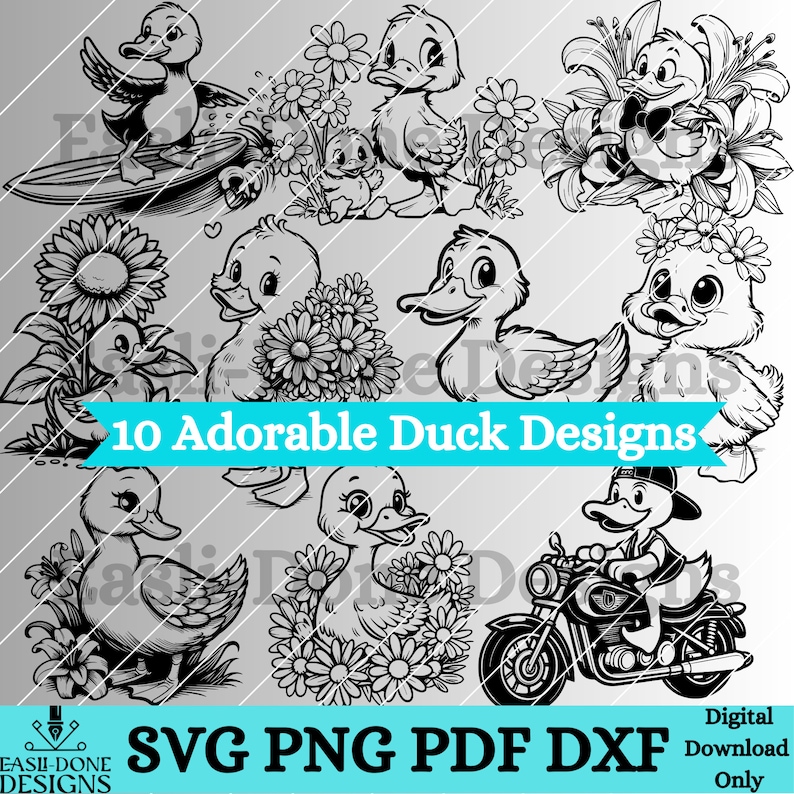 Paquete de archivos PNG, PDF y DXF de contorno de pato SVG, lindo ...
