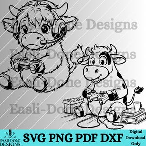 Gamer Animal SVG Bundle: Video Game Highland Cow, Sloth, Horse Clipart ...