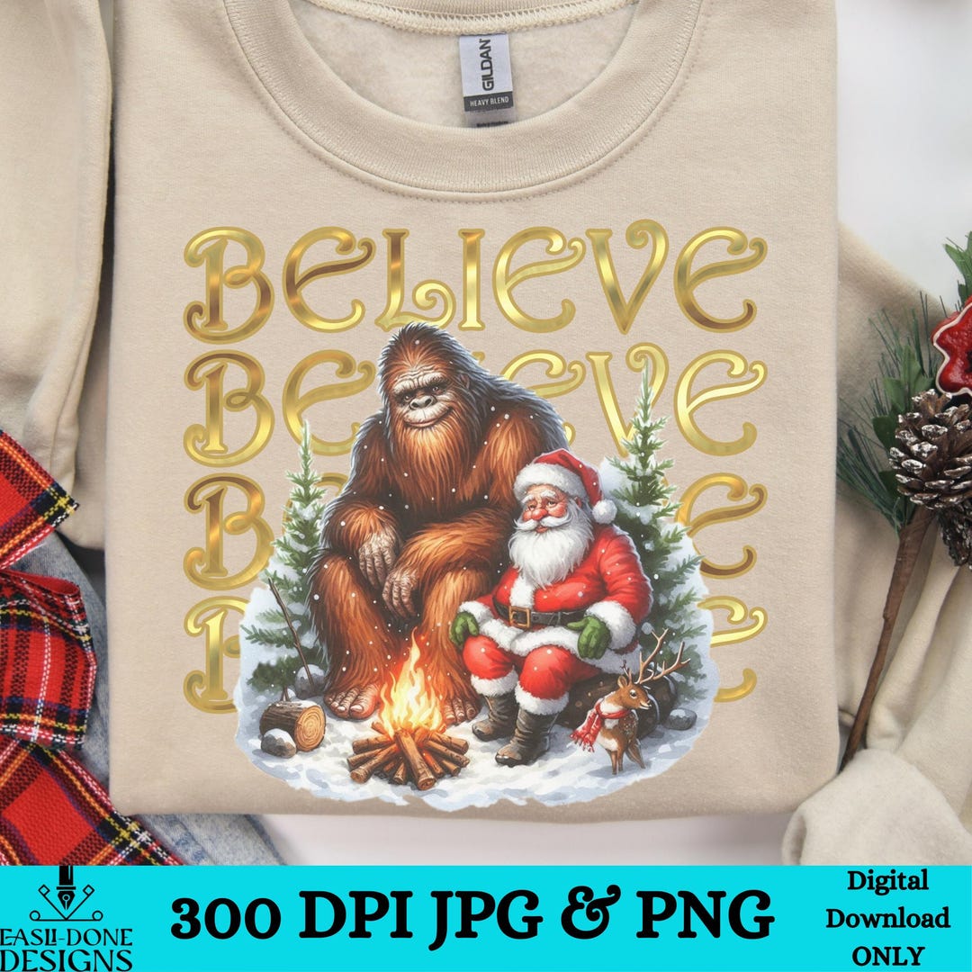 Bigfoot Christmas PNG: Sasquatch & Santa Camping (digital Download) - Etsy