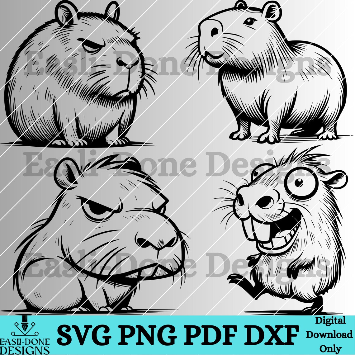 Capybara Outline Bundle 8 Svg Png Pdf and Dxf Files Instant Download ...