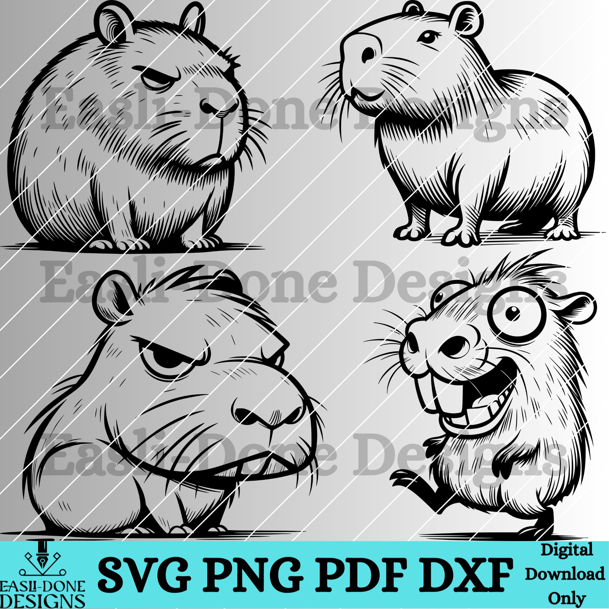 Capybara Outline Bundle 8 Svg Png Pdf and Dxf Files Instant Download ...
