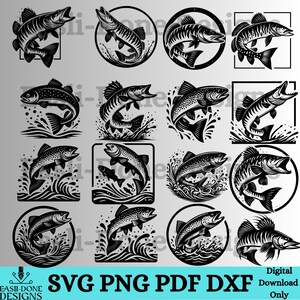 Lake Fish SVG Bundle: Bass, Trout, Muskie Silhouettes (digital Download ...