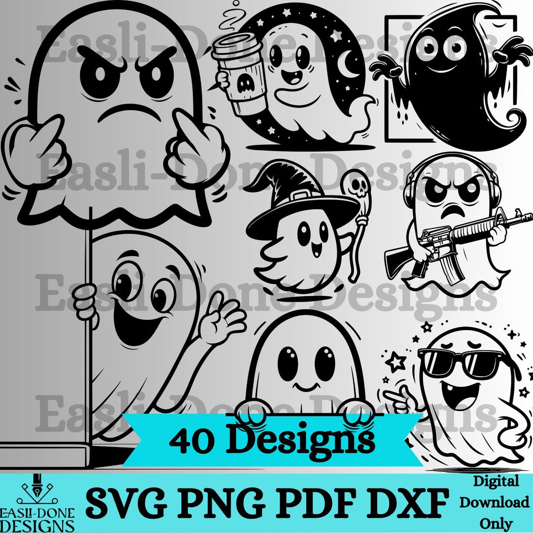 Ghost SVG Clipart Bundle: Halloween Graphics, Laser Cutting File ...