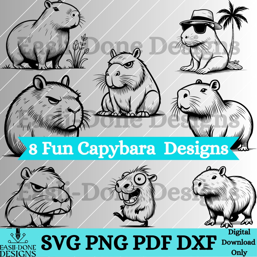 Capybara Outline Bundle 8 Svg Png Pdf and Dxf Files Instant Download ...