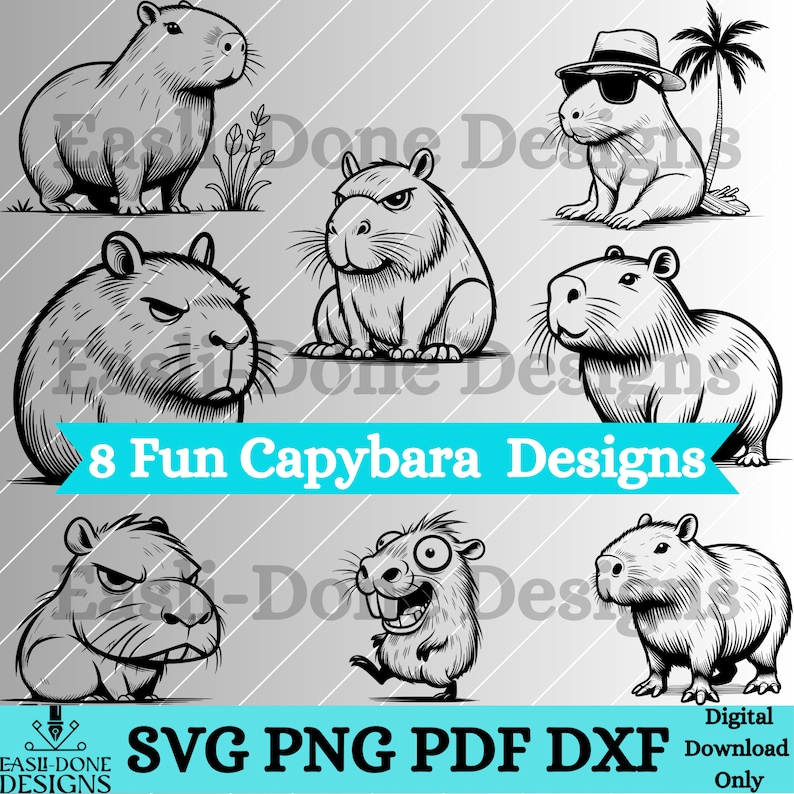Capybara Outline Bundle 8 Svg Png Pdf and Dxf Files Instant Download ...