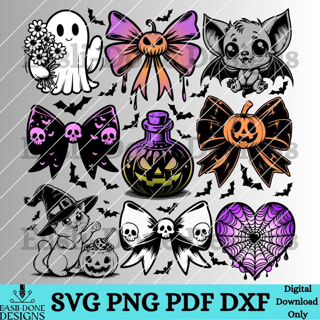 Coquette Halloween Bows, Sublimation PNG, Spooky Season Shirt Svg Png ...