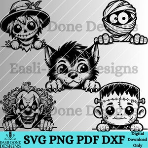 Peeking Halloween Monsters Outline Bundle SVG PNG Pdf and Dxf Files ...