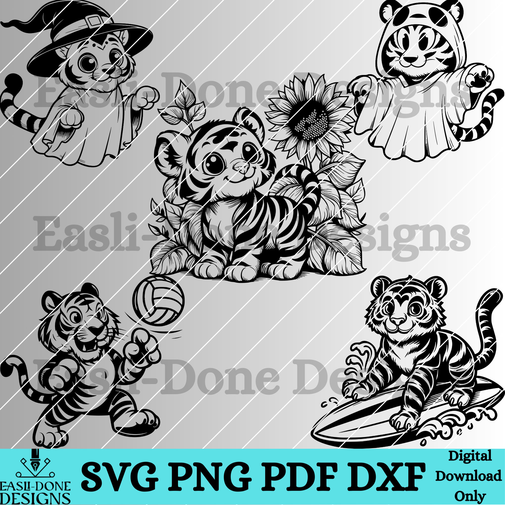 Tiger Bundle of 10 SVG PNG Pdf Dxf File Adventure Tiger Clipart Designs ...