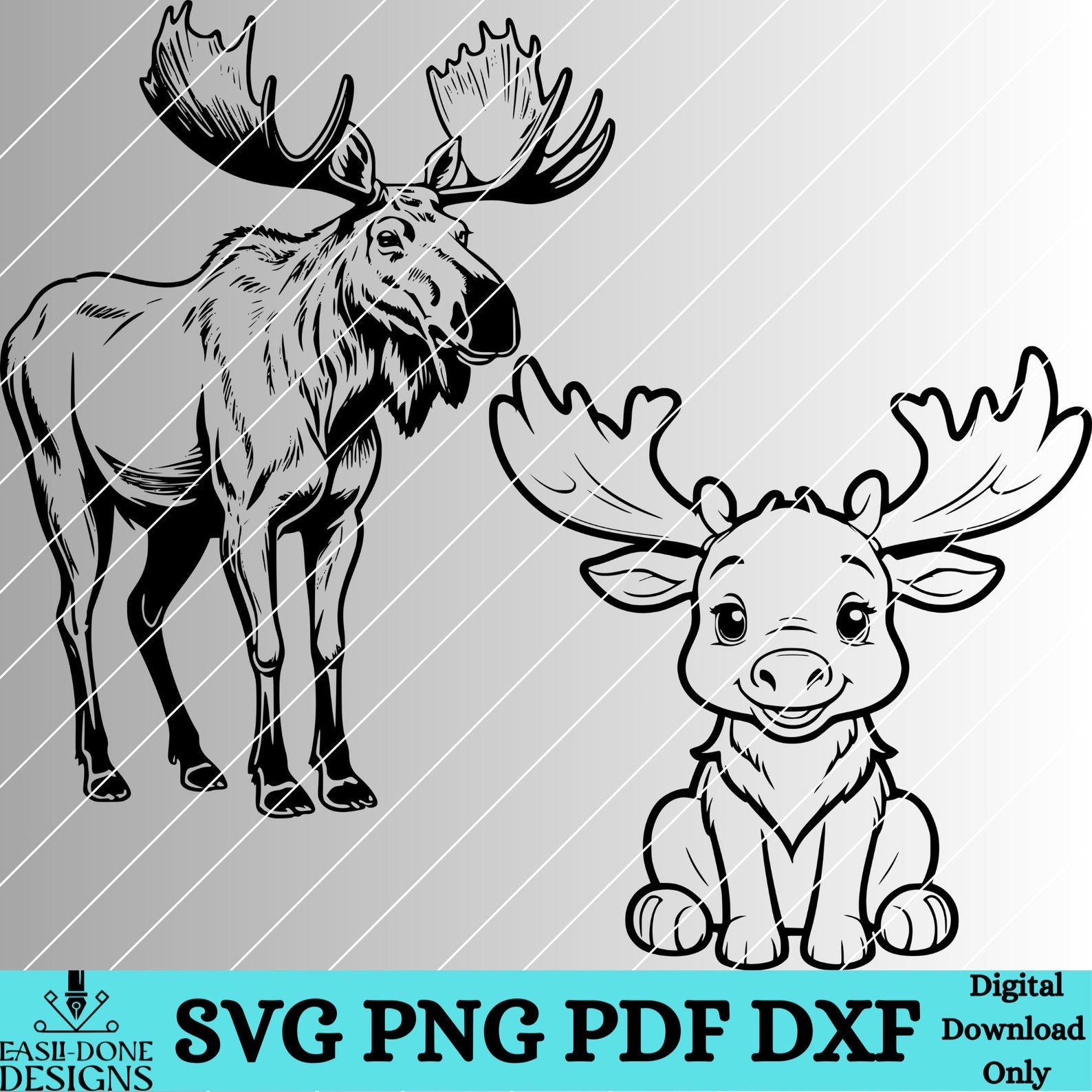Cute Moose SVG Bundle 8 Svg Png Pdf Dxf Files Instant Download, Kawaii ...
