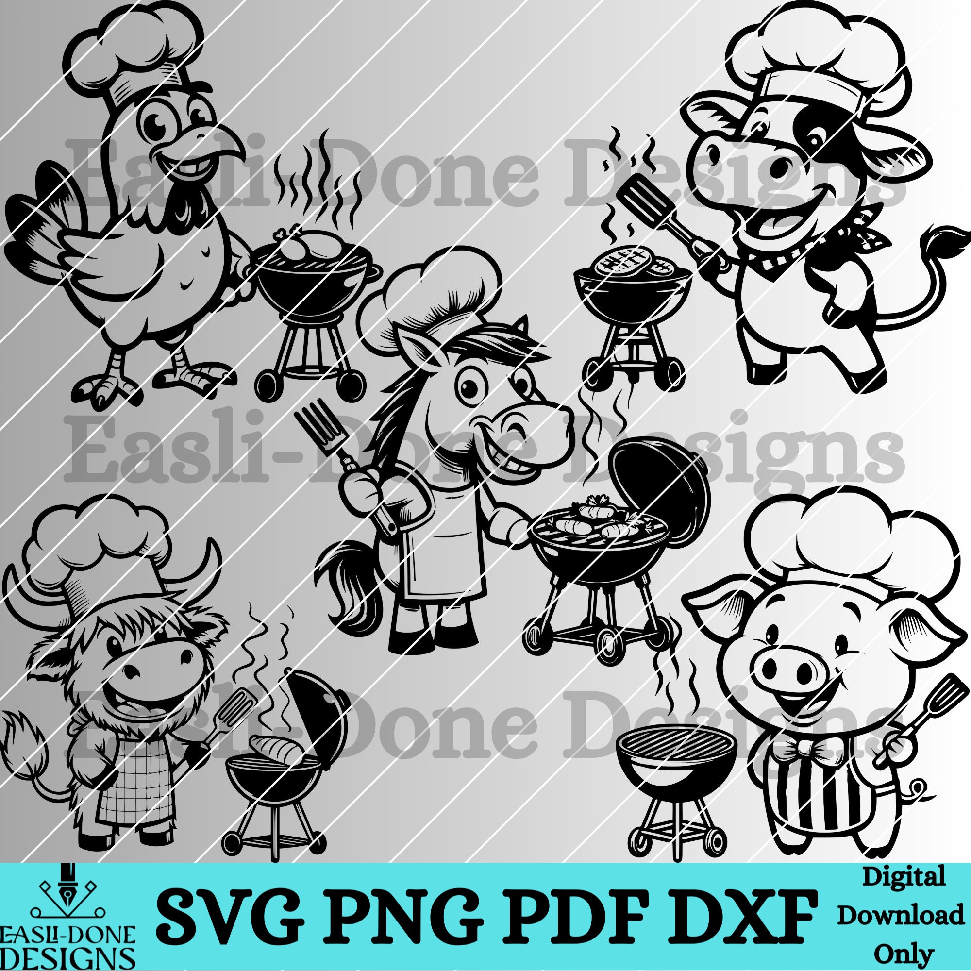 Father's Day Grilling Animal Outline Bundle 10 SVG PNG Pdf and Dxf ...