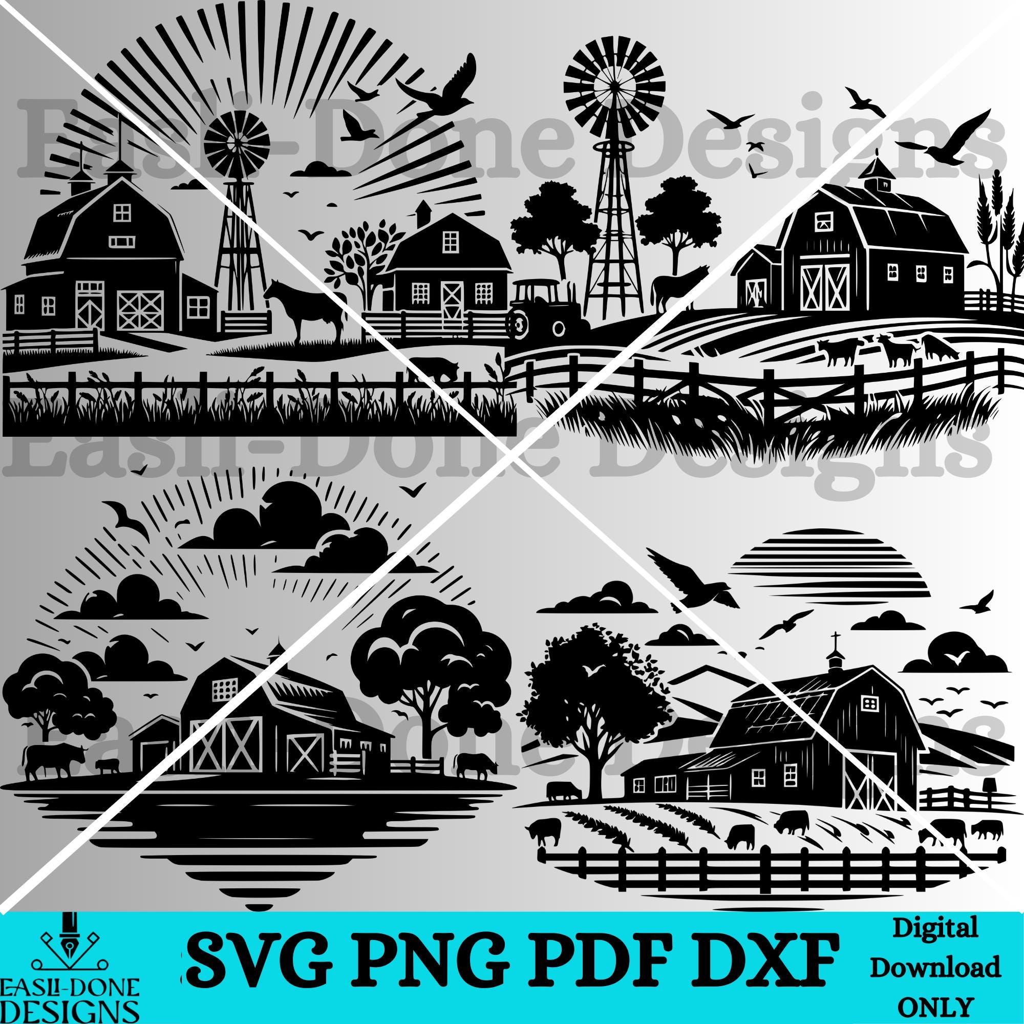 Farm Silhouette Clipart Bundle: Barnyard SVG, Ranch Laser Cut Files ...