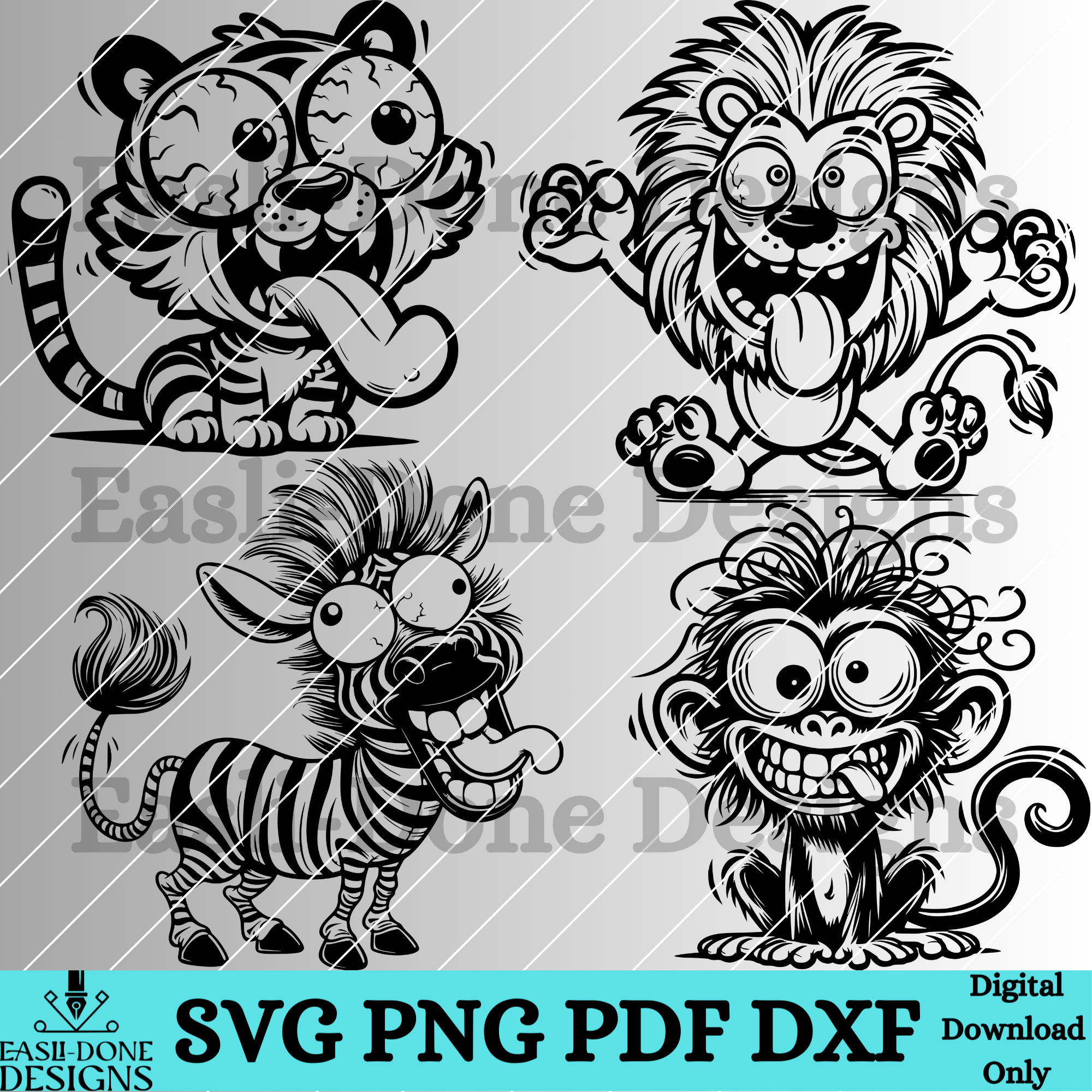Crazy Fun Jungle Safari Unhinged Animal Outline Bundle SVG PNG Pdf and ...