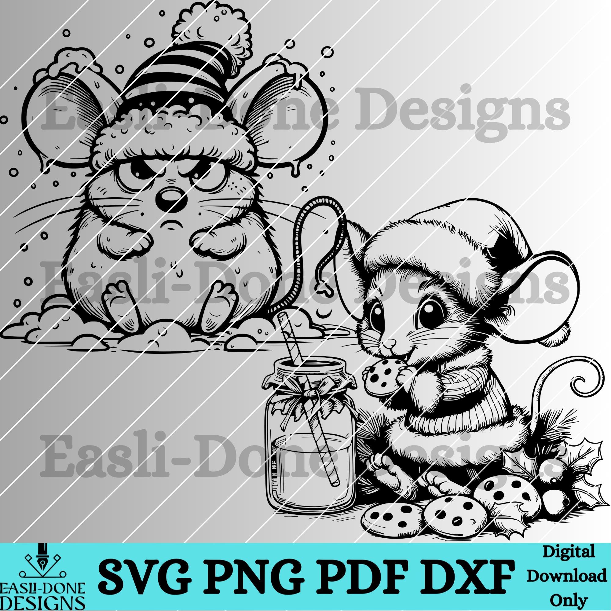 Christmas Mouse Outline Digital File Bundle SVG Cut Vector PNG ...