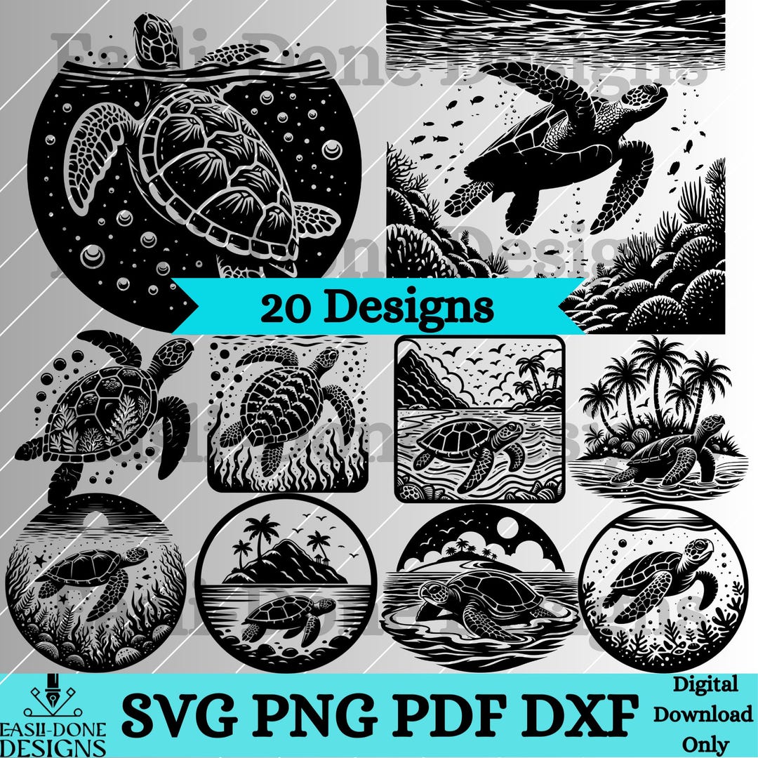 Sea Turtle Svg Bundle, Island Ocean Turtle Svg Png Pdf and Dxf Files ...