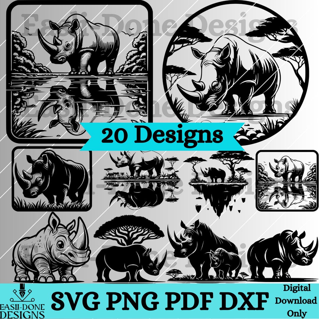 Rhino SVG Bundle, Rhinoceros Design Svg, Printable Wildlife Wall Art ...