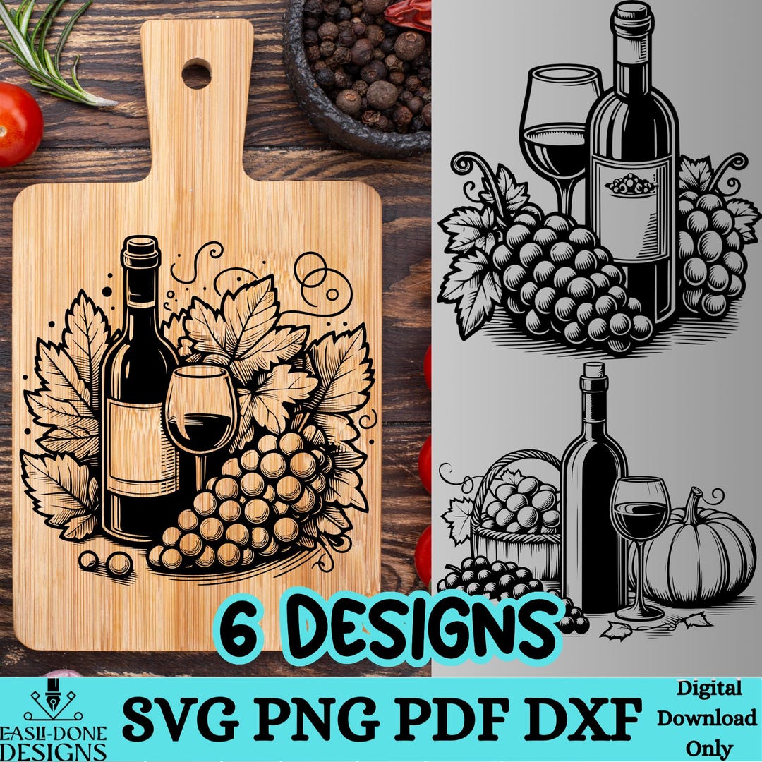 Cutting Board Svg Bundle, Charcuterie Board Svg, Grape Wine Glass ...