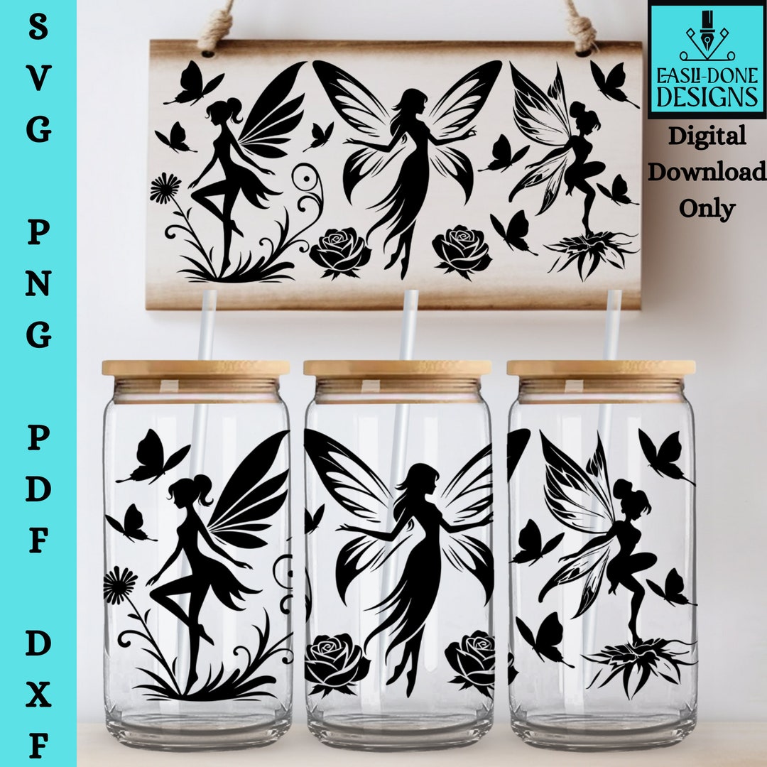 Fairy & Butterfly Glass Can Wrap SVG: Mystical Roses (digital Download ...