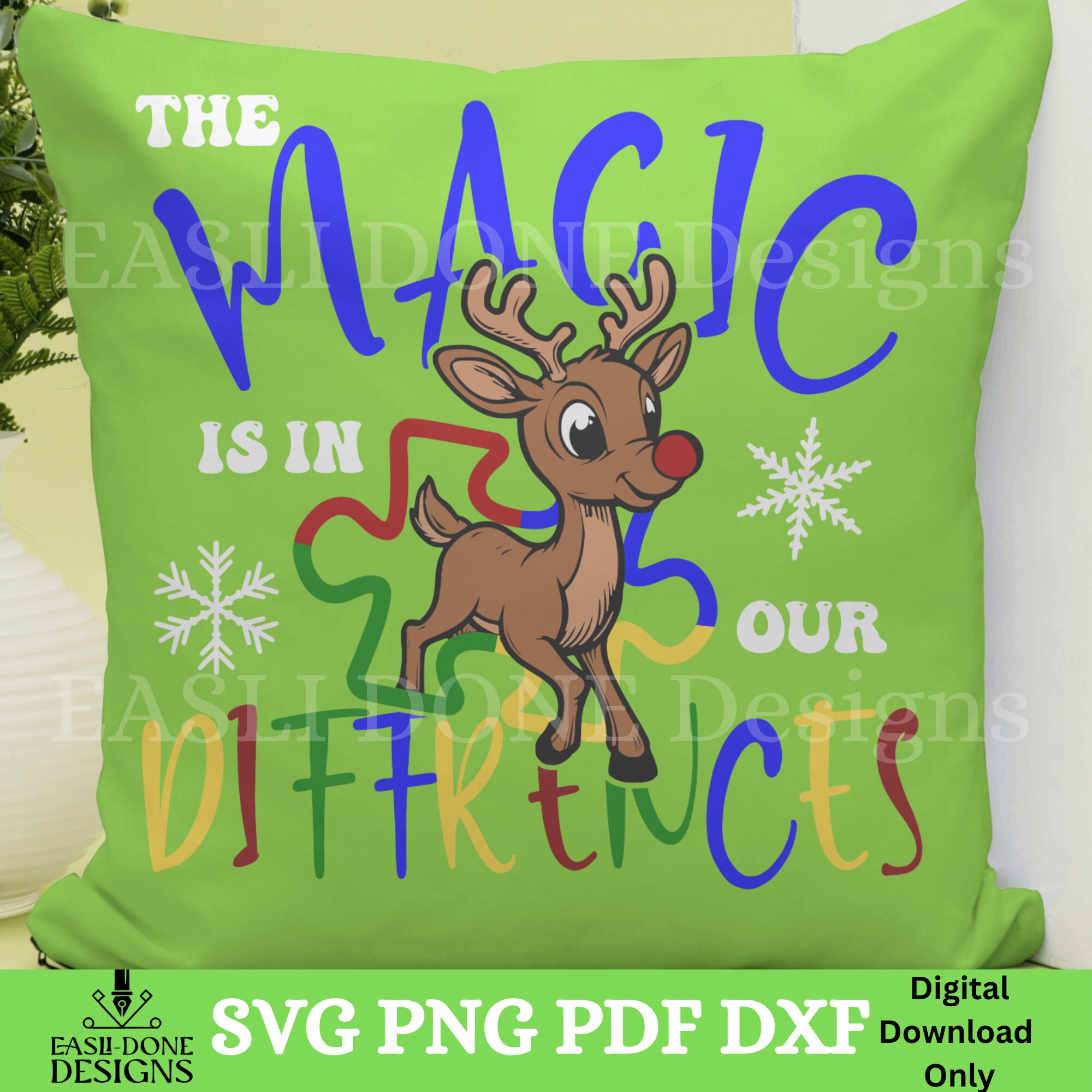 Festive Holiday Reindeer SVG and PNG Files With an Autism Awareness ...