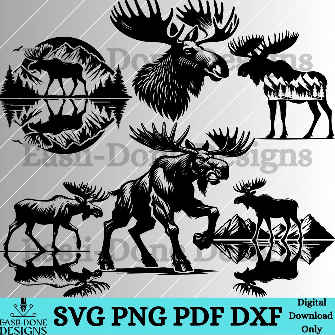 Moose Silhouette SVG PNG Pdf and Dxf Files Wilderness Moose Silhouette ...