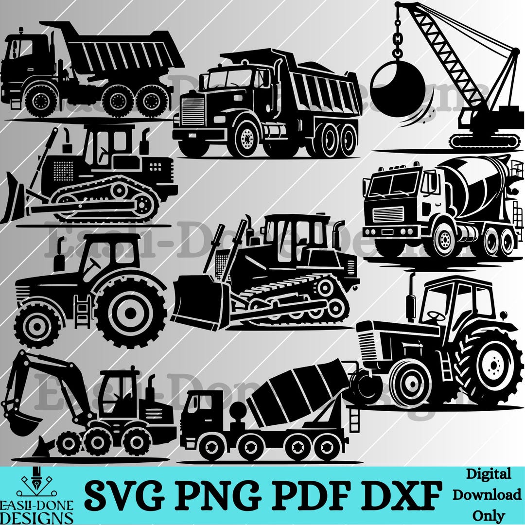 Construction Truck SVG Silhouette & Outline Bundle Construction Vehicle ...