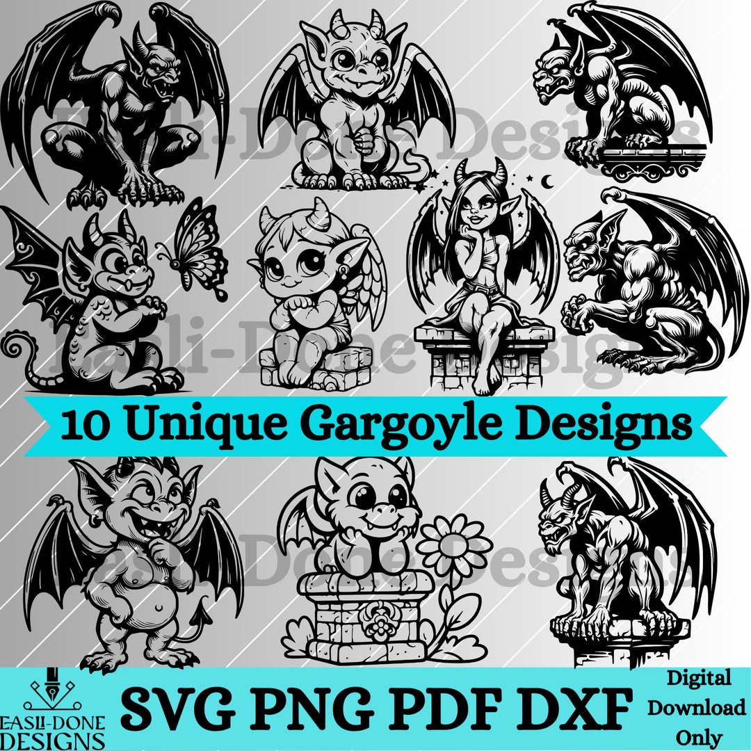 Gargoyle Outline SVG PNG Pdf and Dxf Files Goblin Core Laser and Cut ...