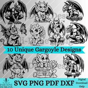 Gargoyle Outline SVG PNG Pdf and Dxf Files Goblin Core Laser and Cut ...
