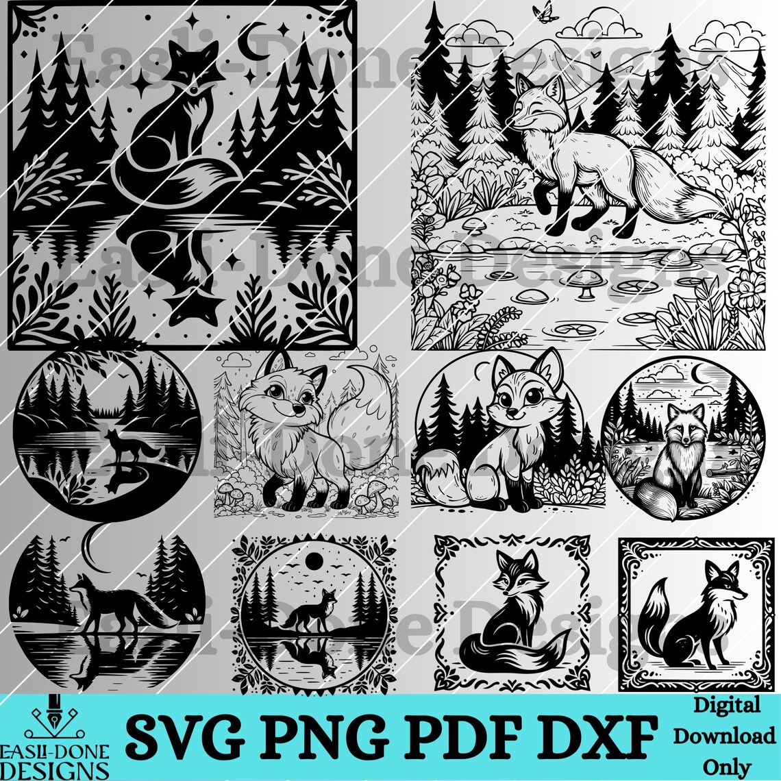 Fox SVG Bundle: Outline & Silhouette Vector Clipart (digital Download ...
