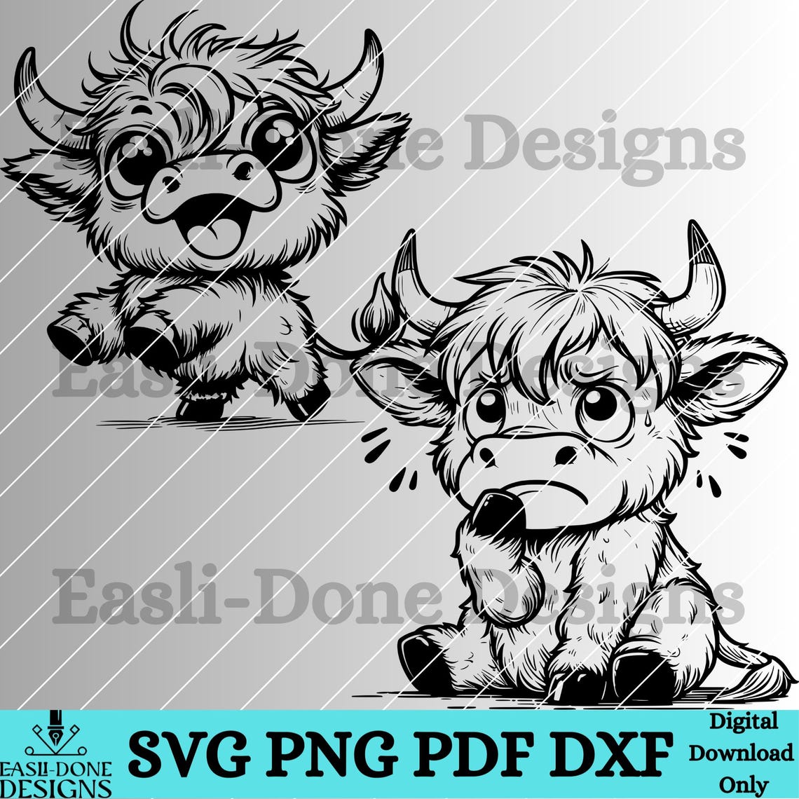 Highland Cow SVG PNG Pdf and Dxf Files Instant Download, Cute Kawaii ...