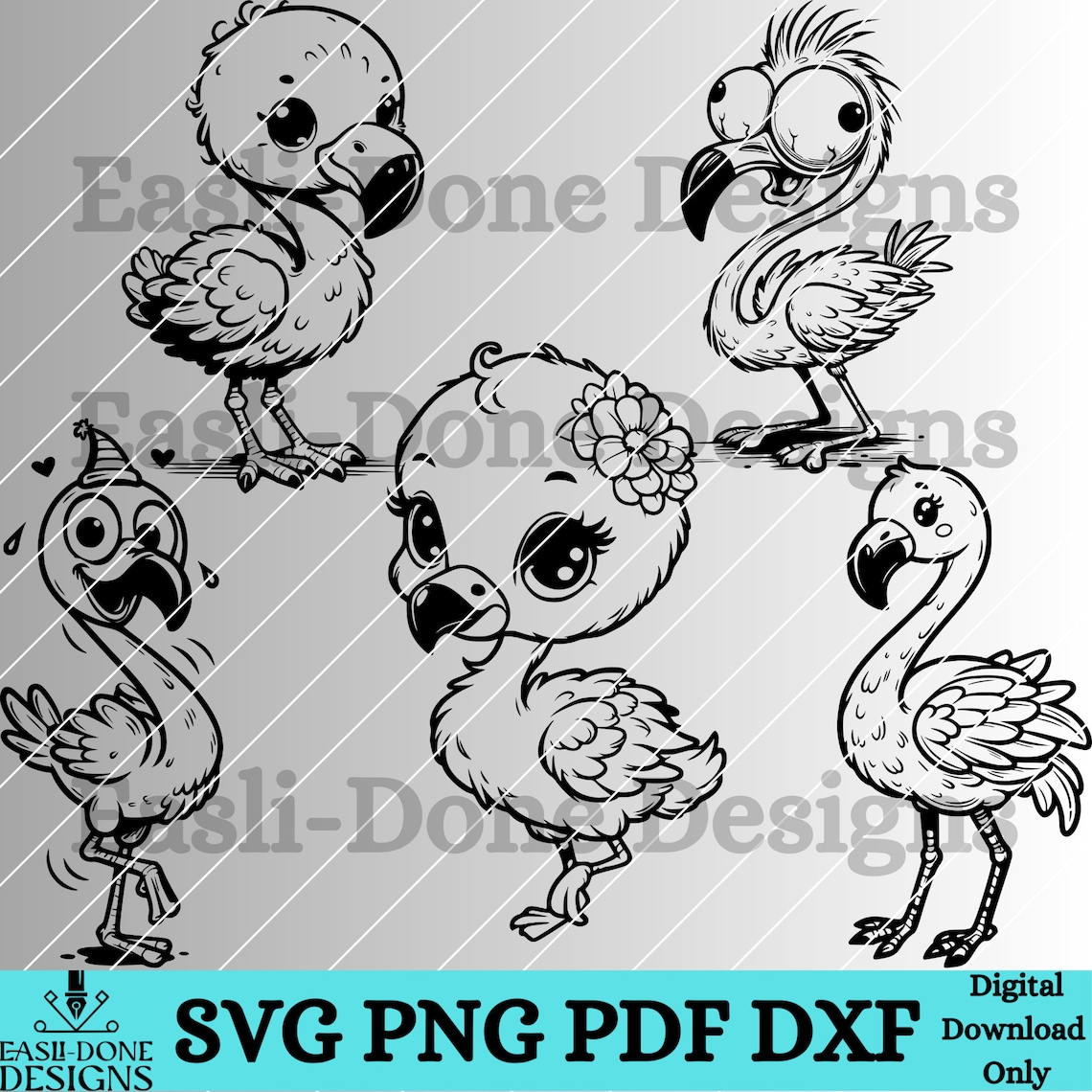 Cute Flamingo Designs Instant Download SVG PNG Pdf and Dxf File Bundle ...