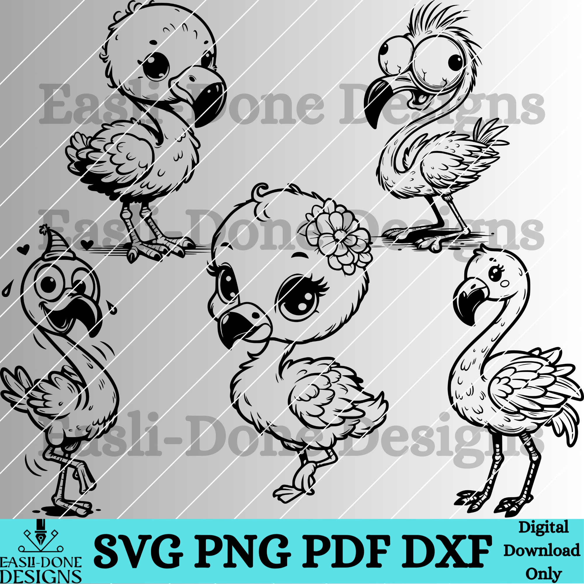 Cute Flamingo Designs Instant Download SVG PNG Pdf and Dxf File Bundle ...